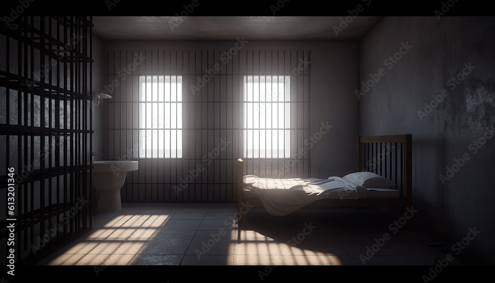 Prison cell with rays of light from the window.3d rendering Stock ...