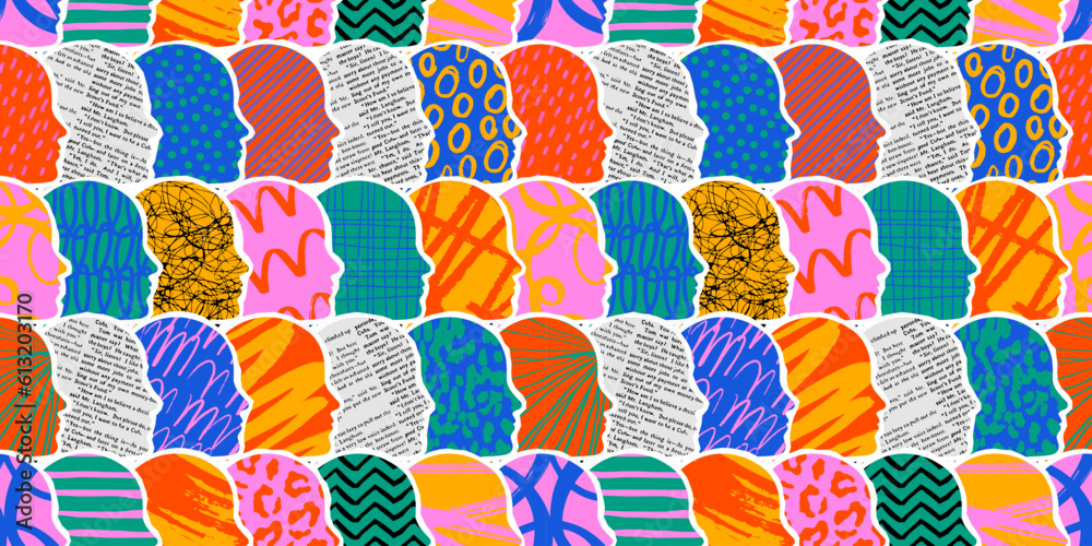 Colorful diverse people crowd abstract art seamless pattern. Multi ...