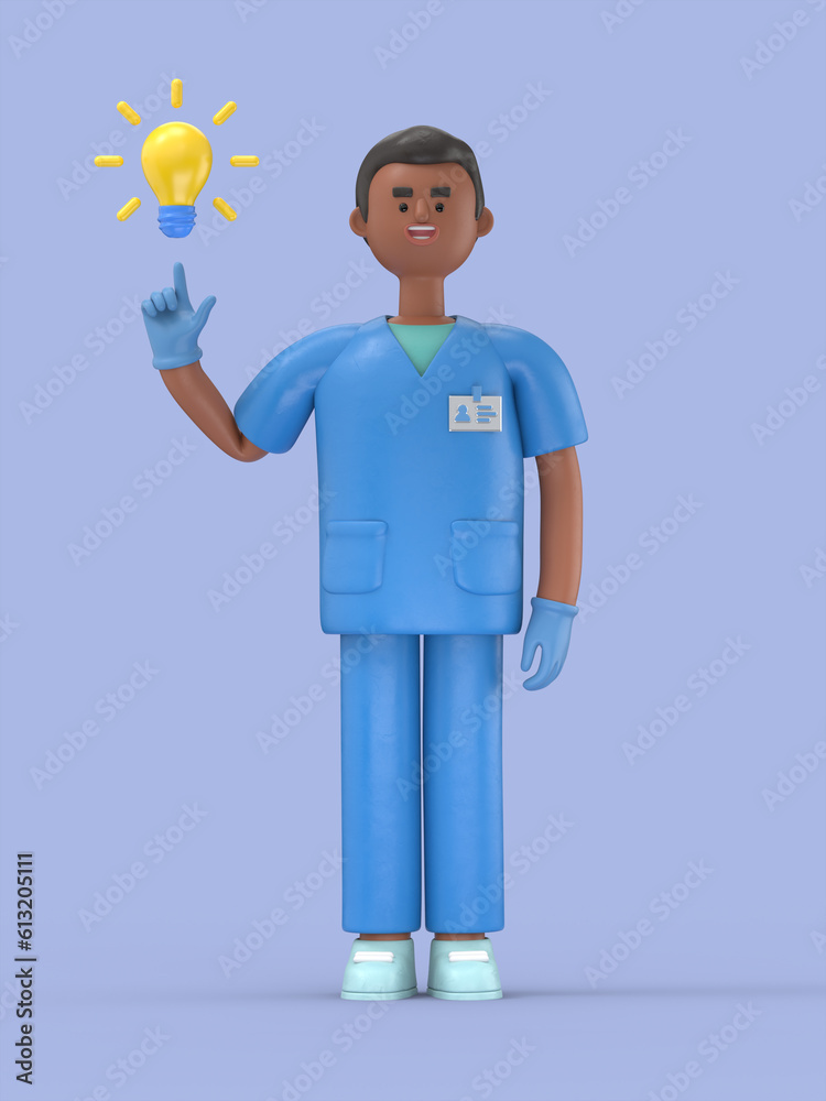 3D illustration of Male Doctor King pointing finger at light bulb ... 3D illustration of Male Doctor King pointing finger at light bulb ...
