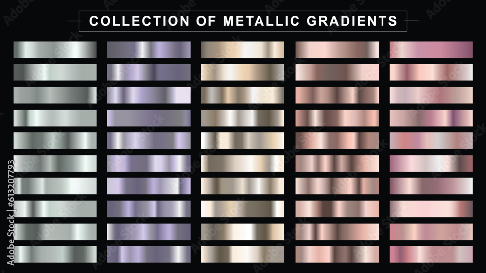 Vector set of metallic gradients. A set of luxury colour. Metal ...
