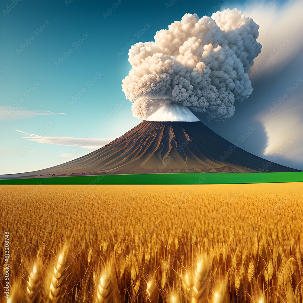 Powerful volcanic eruption. A huge bulge erupts against the background ...