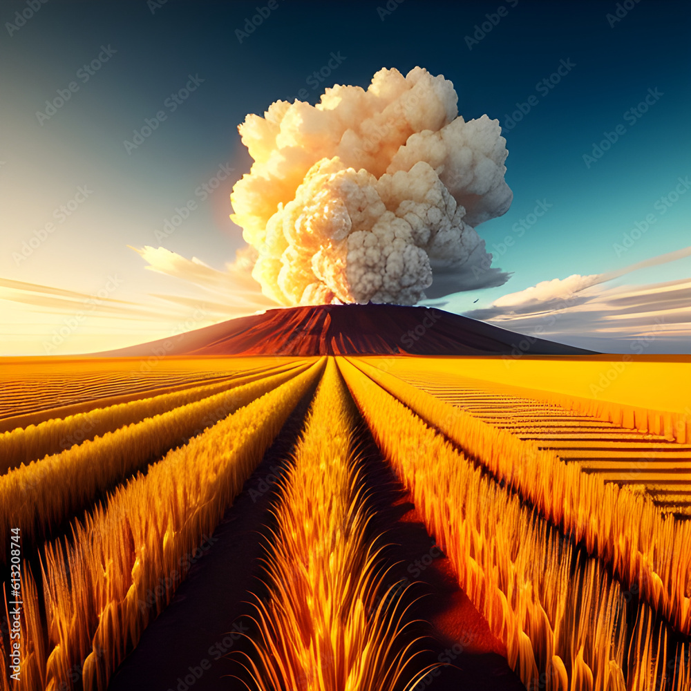 Powerful volcanic eruption. A huge bulge erupts against the background ...