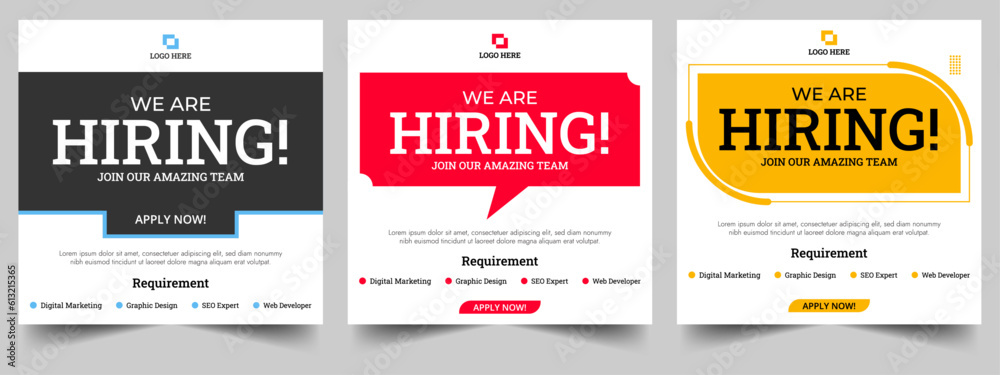 vector We are hiring job vacancy social media post banner design ...