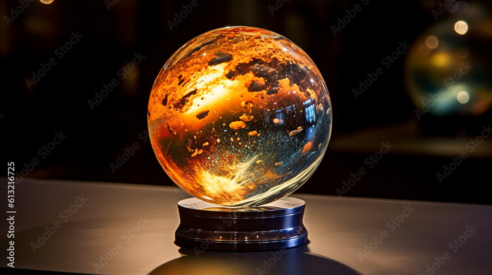 Glistening mirrored marble showcasing the universe. The glass orb ...