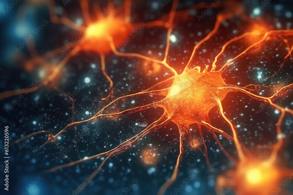 Closeup glowing neural connections. Sparks of inspiration and ideas ...