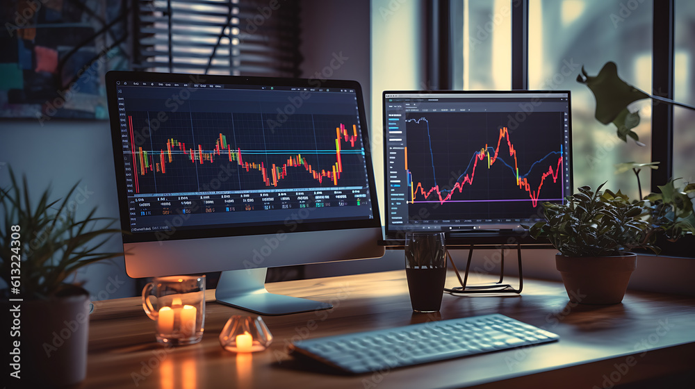 ?omputer monitor with various trading charts against the background of ...