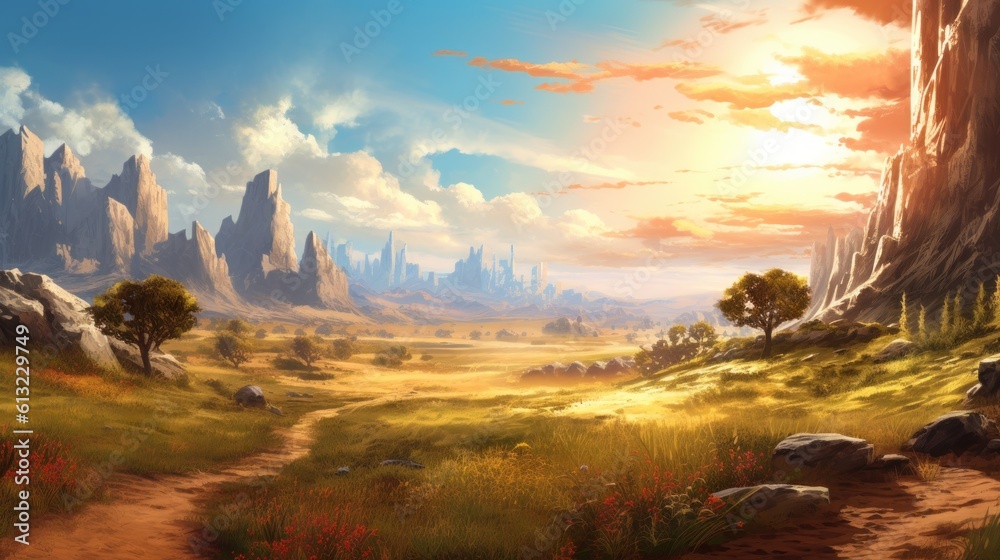Fantasy Landscape Game Art Stock Illustration | Adobe Stock