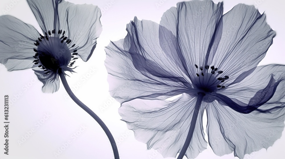 Art background with transparent x-ray flowers. Blooming flowers ...