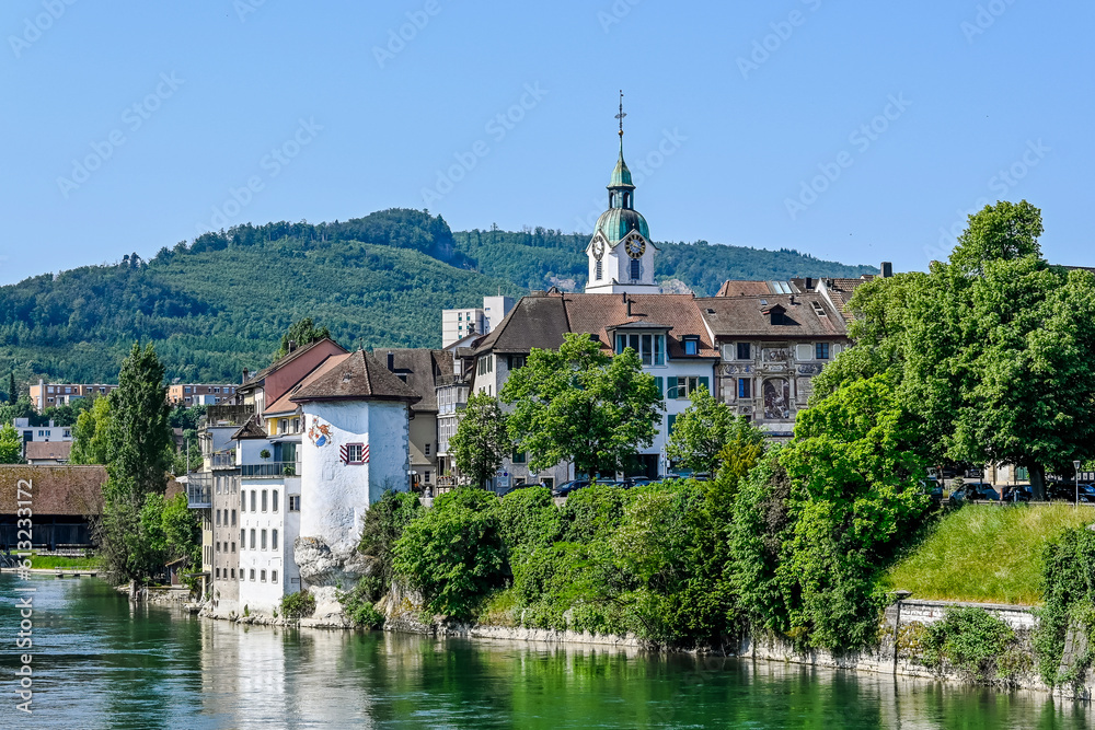 Olten, Stadt, Stadtturm, Aare, Fluss, Alte Brücke, Holzbrücke, Altstadt, Aareufer, historische ...
