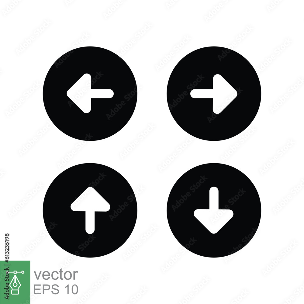 Arrow control button icon set. Simple solid style. Slider, left, right ...