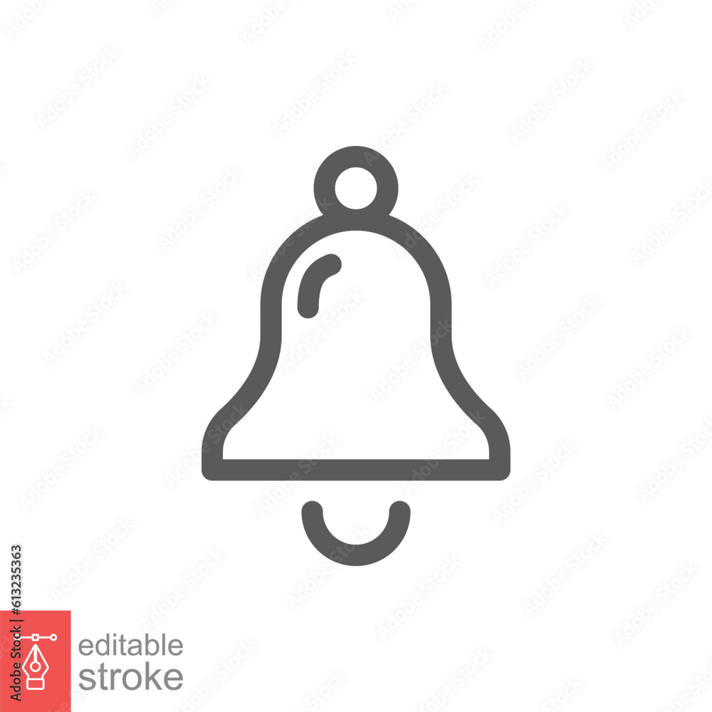 Bell icon. Simple outline style. Notification, alarm, alert, door, ring ...