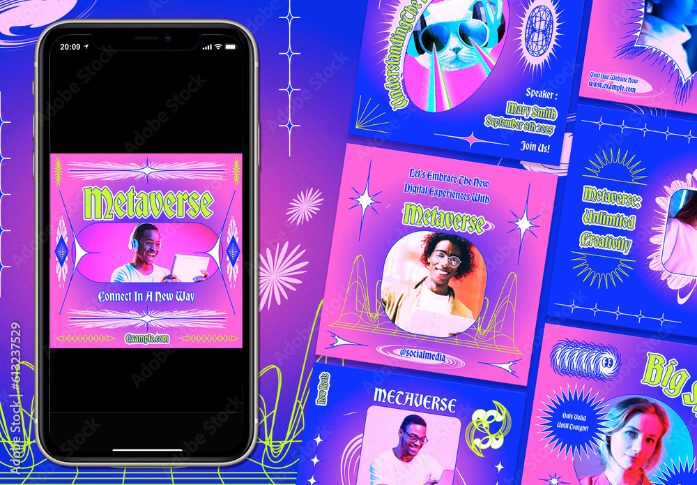 Pink Abstract Metaverse Y2K Instagram Set Stock Template | Adobe Stock