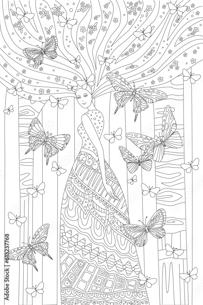 Coloring book page for adult and children. lady with fancy hairs Stock ...