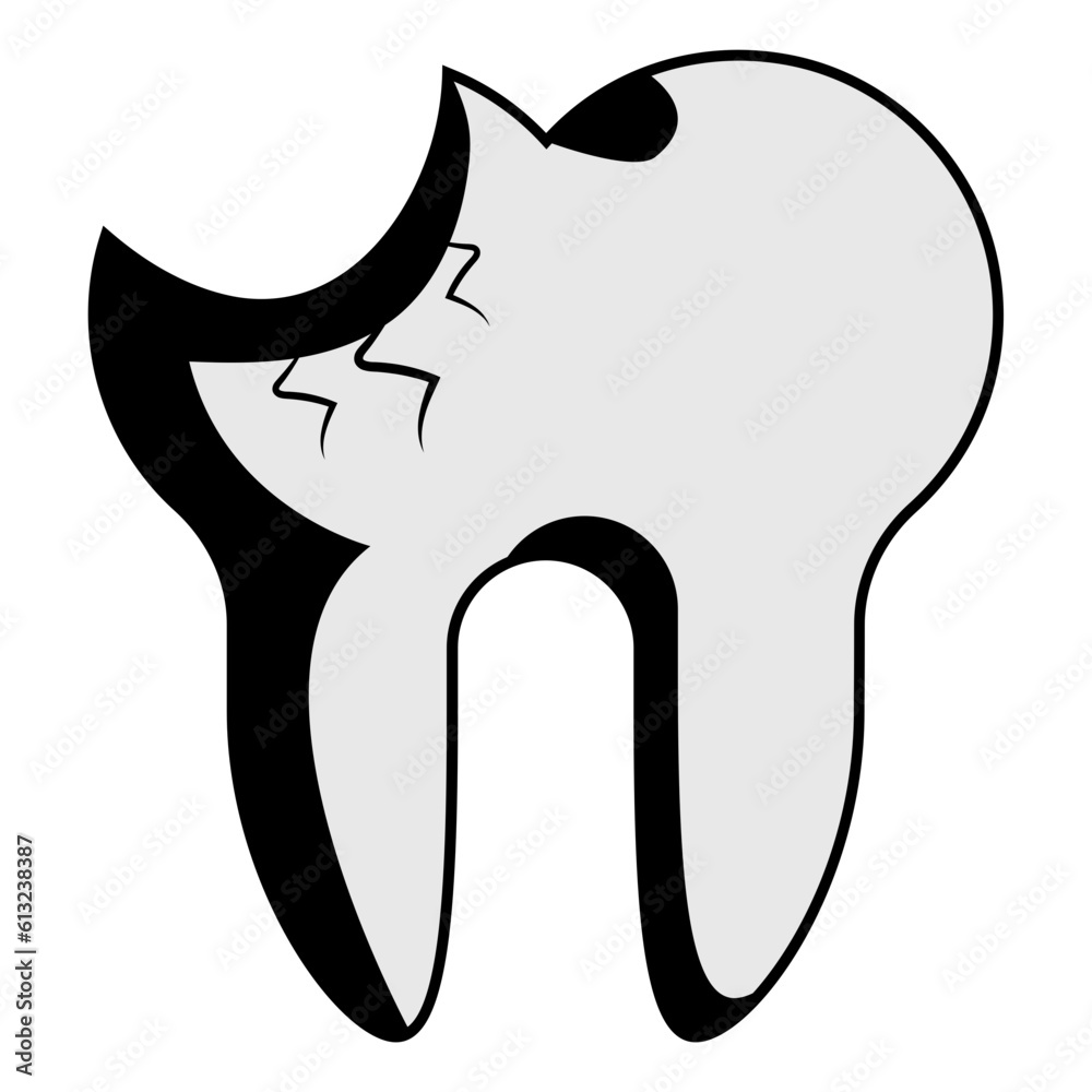 Cracked tooth syndrome concept, crown broken chipped teeth vector icon ...