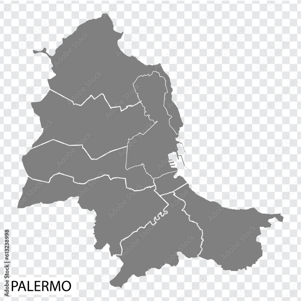 High Quality map of Palermo is a city in Italy, with borders of the ...