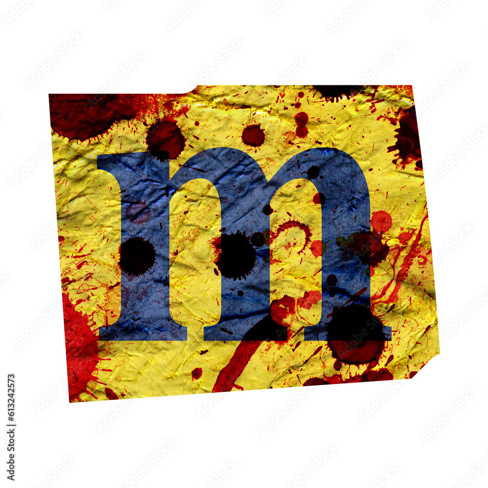 Cut out ransom alphabet blue letter m Criminal collage style English ...