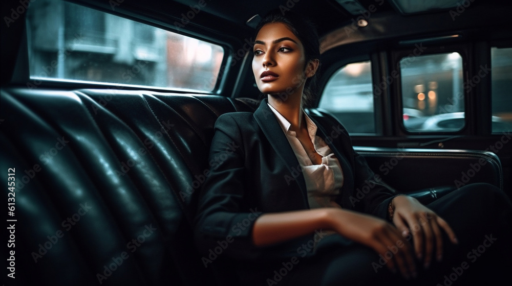 Stylish Young Adult Indian Woman Riding in the Back of Her Limousine ...