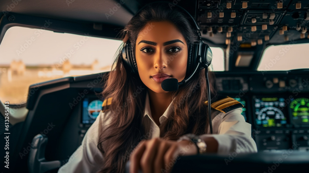 Young Adult Indian Female Pilot in the Cockpit of Her Airplane ...