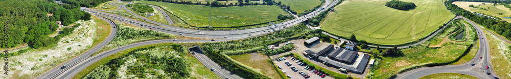 High Angle Footage of British Motorways and Traffic at M1 Junction 10 ...
