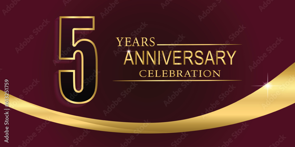 5th Year anniversary celebration background. Golden lettering and a ...