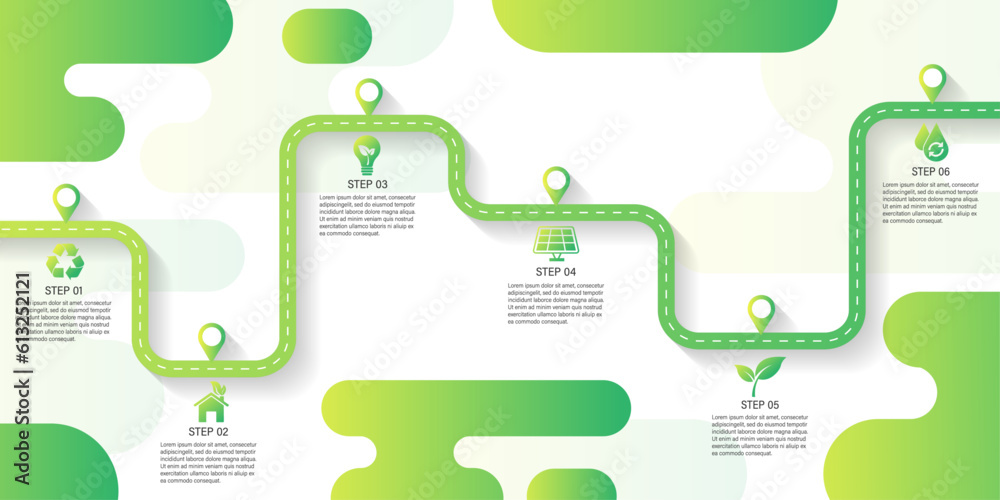 Road map ecology infographics template. save energy and environment ...