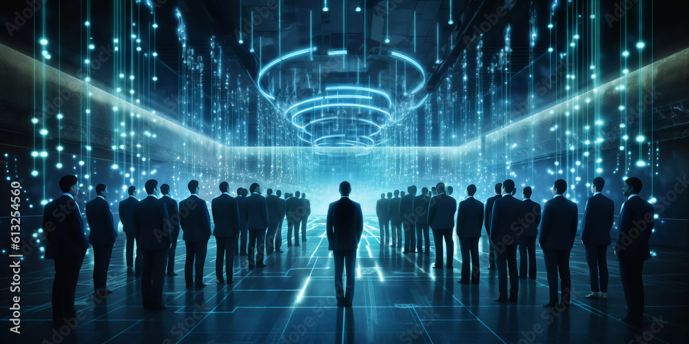 Digital graphics Futuristic 3D Concept, Big Data Center , Chief Technology Officers Standing In ...