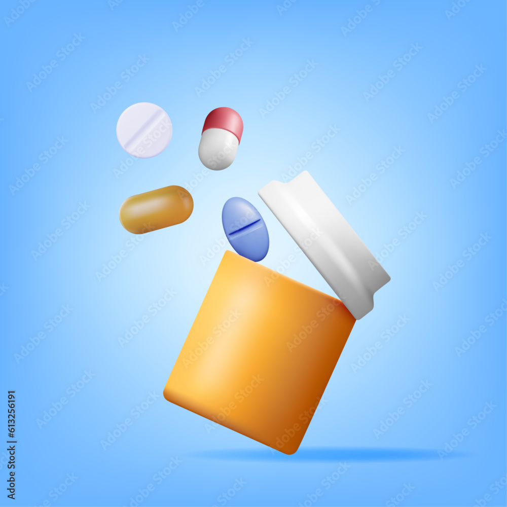 3D Plastic Bottle Full of Pills. Render Medicine Package for Pills ...