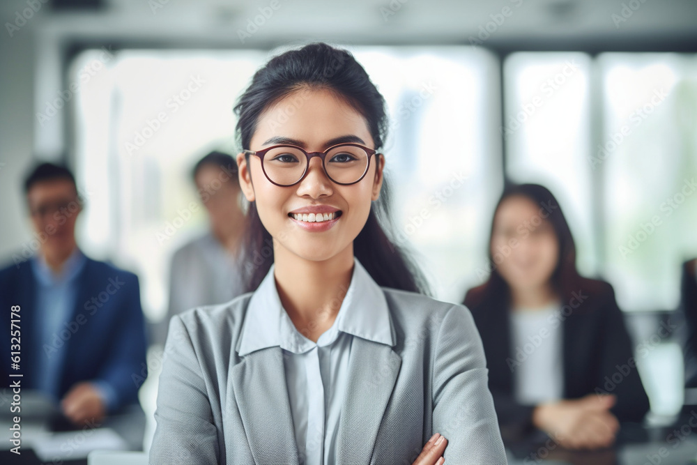 Asian woman presenting a project to colleagues, asian woman working ...