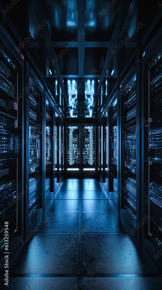Explore a futuristic and visually striking data center room immersed in ...
