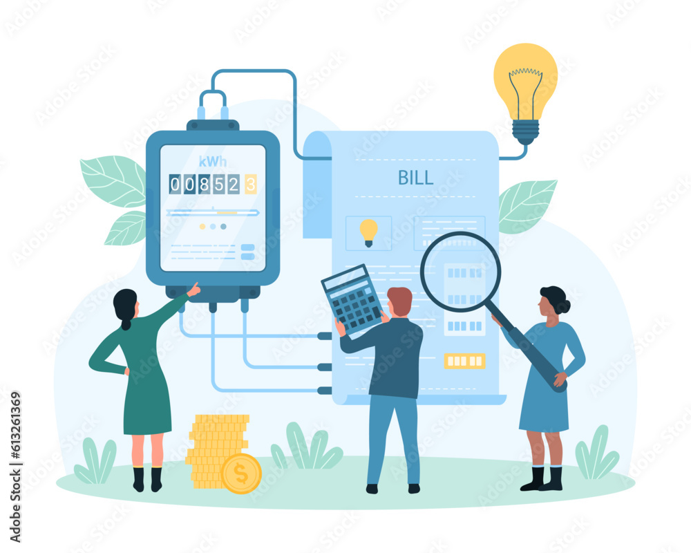 Electricity bill payment and inspection vector illustration. Cartoon ...