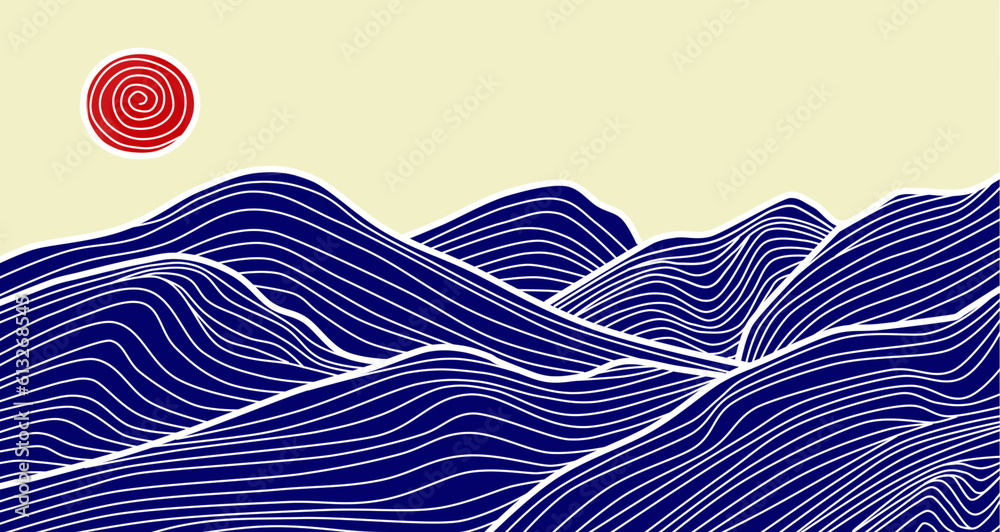 Japanese wave line art landscape background Stock Illustration | Adobe ...