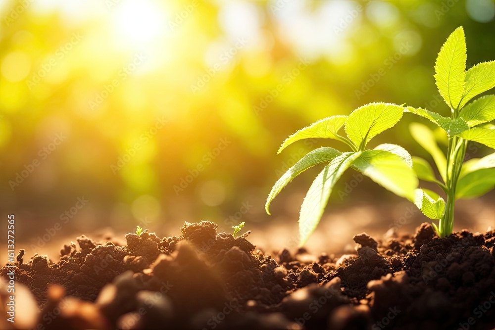 Plant seeding,Close up Young plant growing over green background and ...