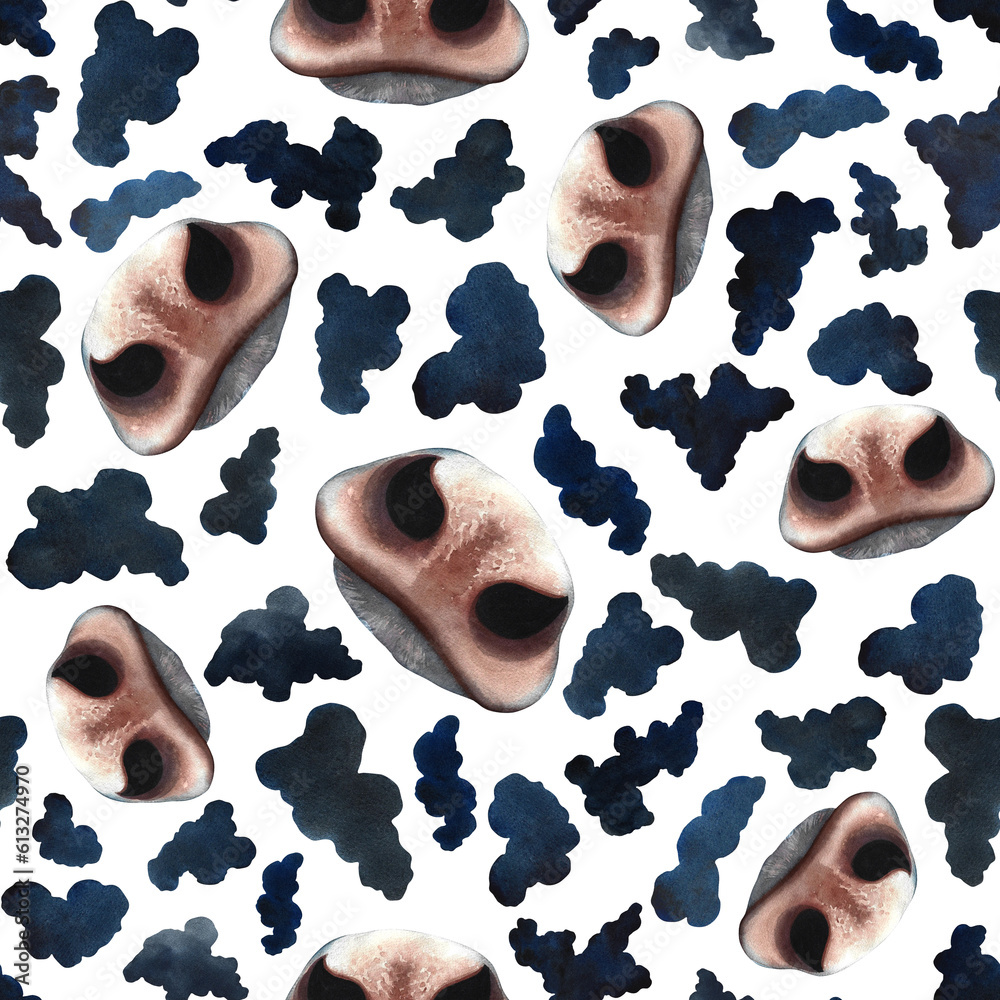Cow spots and cow noses seamless pattern. On a white background ...