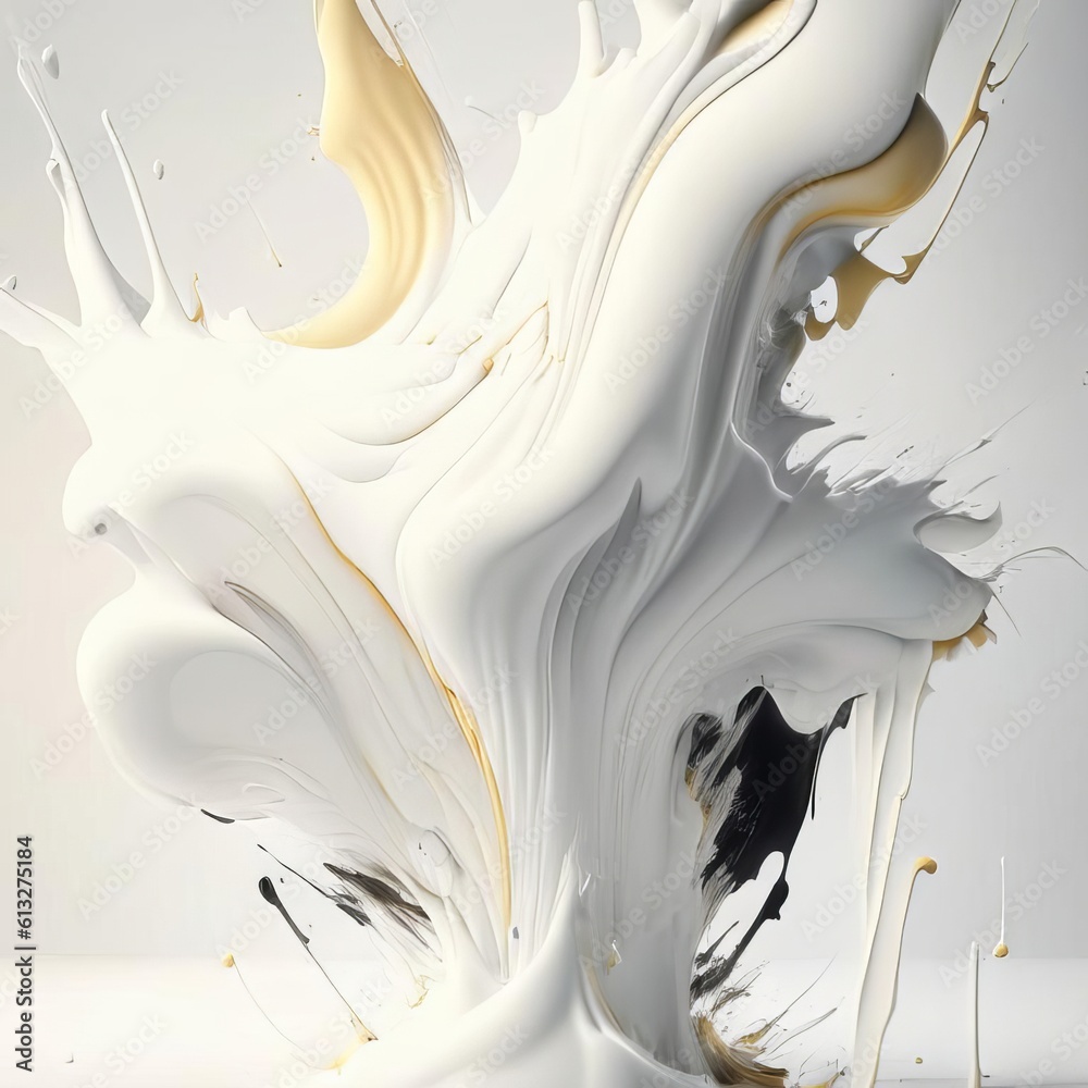 Abstract white painting splash with a little bit yellow and black drops ...