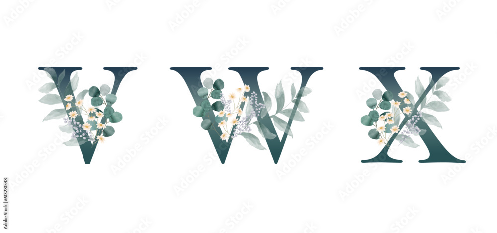 vector botanical capital alphabet collection vector alphabet set Stock ...