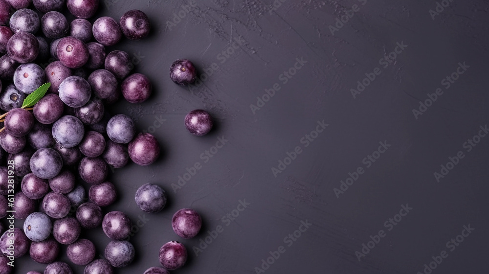 Açaí berries, isolated on slate tone background with copyspace ...