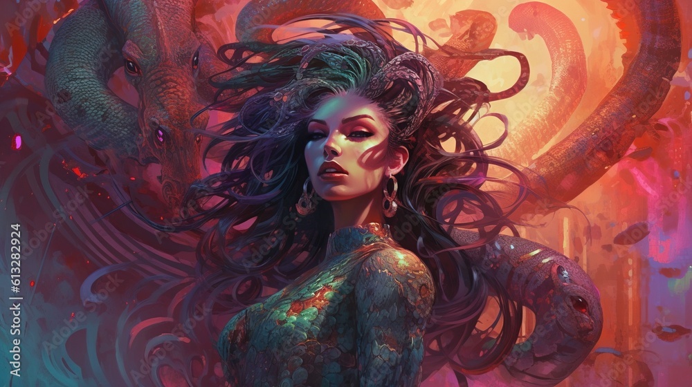A medusa turning a warrior to stone with a glance . Fantasy concept ...
