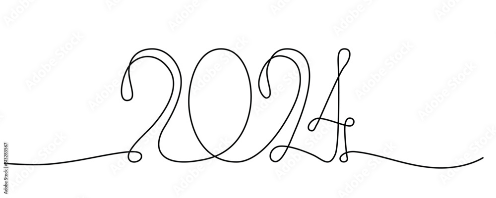 Decoration continuous line hand drawing sign for 2024 year calendar ...