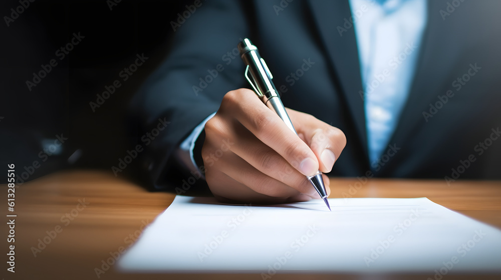 Businessman use pen to tick correct sign mark in checkbox for quality ...