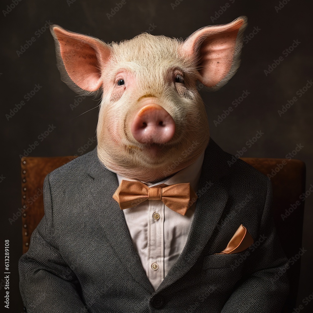 Portrait of a Pig dressed in a formal business suit, generative ai ...