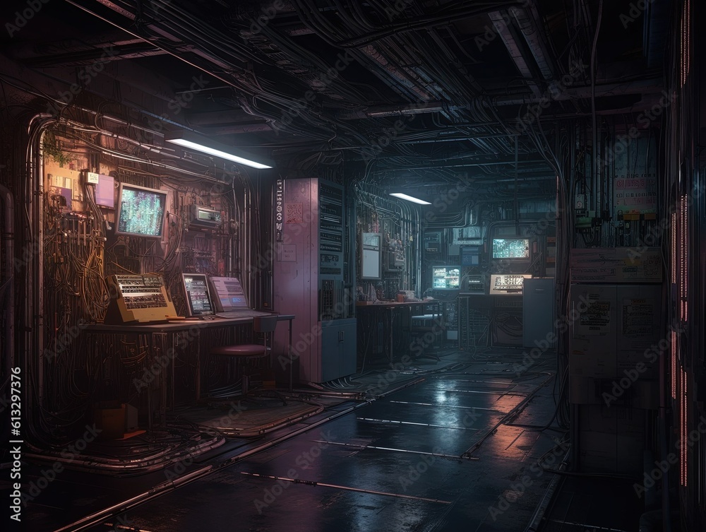 Server room cyberpunk style created with Generative AI technology ...