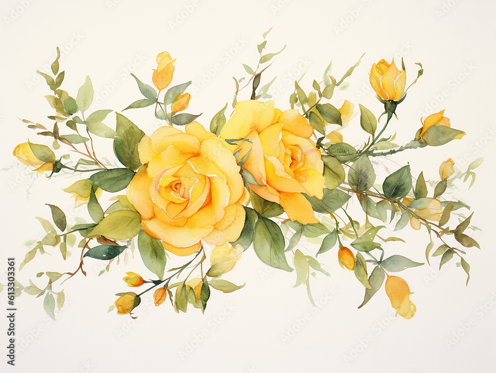 illustrazione in stile acquerello di set di rose gialle e boccioli di ...