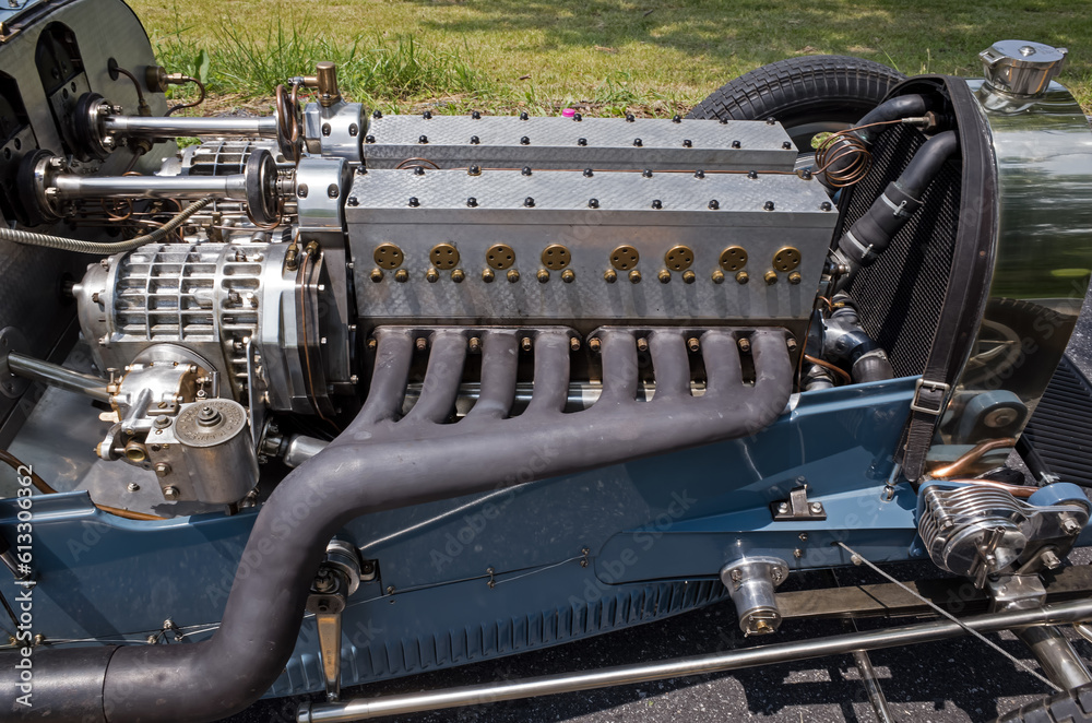 Hershey, PA, USA-June 12, 2015: Close up of the engine of one of two ...