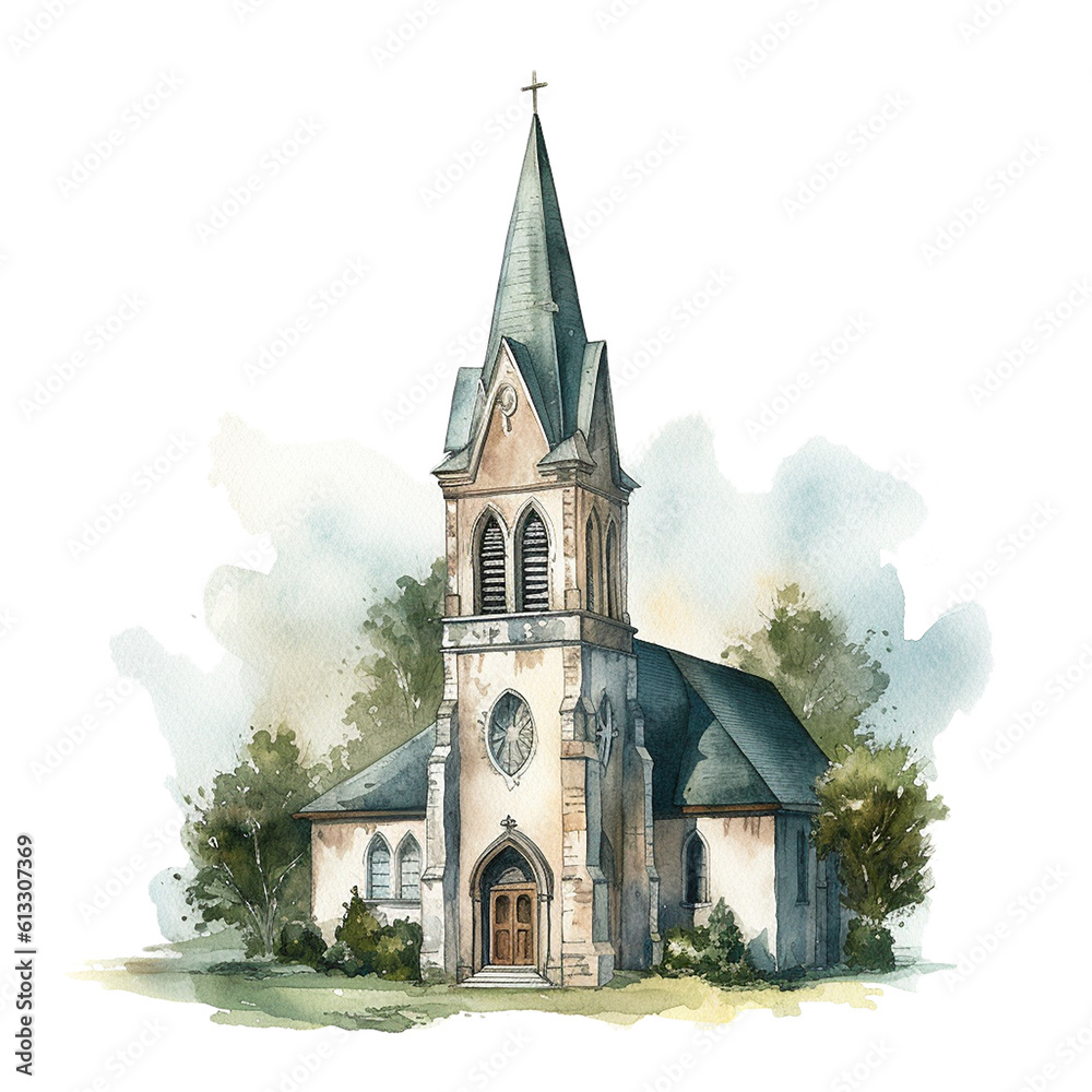 Church Chapel - Detailed Watercolor Illustration - PNG Transparent ...