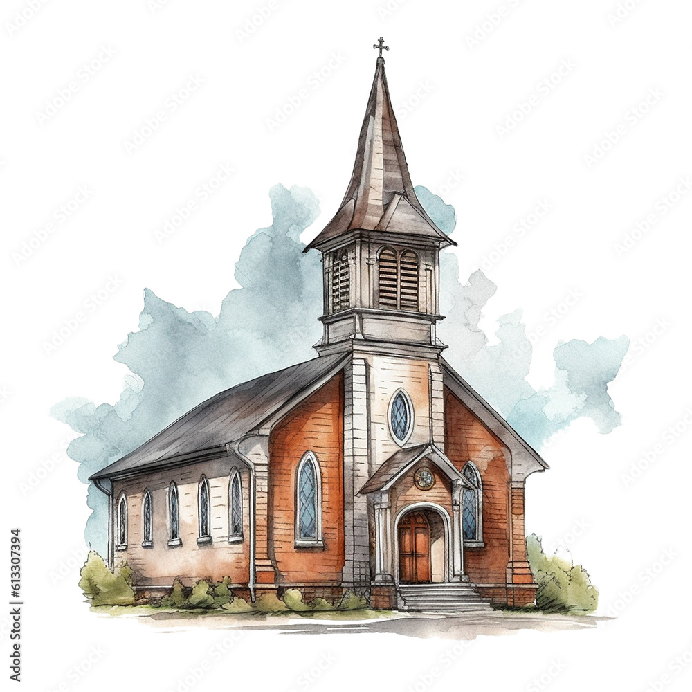 Church Chapel - Detailed Watercolor Illustration - PNG Transparent ...