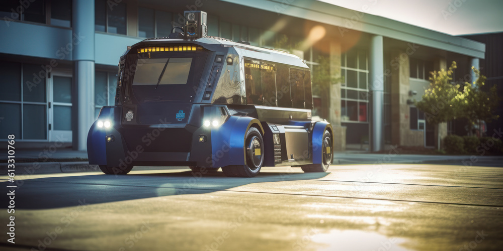 Future of Transportation: Futuristic Self-Driving Mini Bus. Generative ...