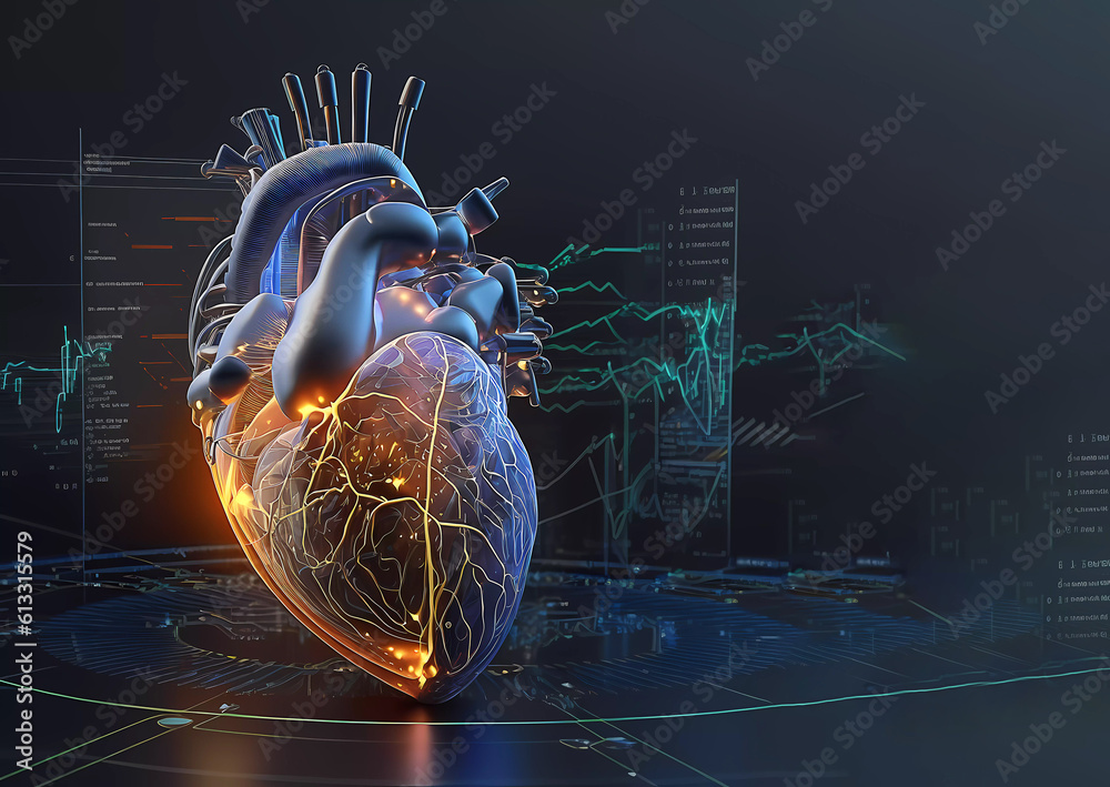 Human heart on the background of a cardiogram. Neon glow. New ...
