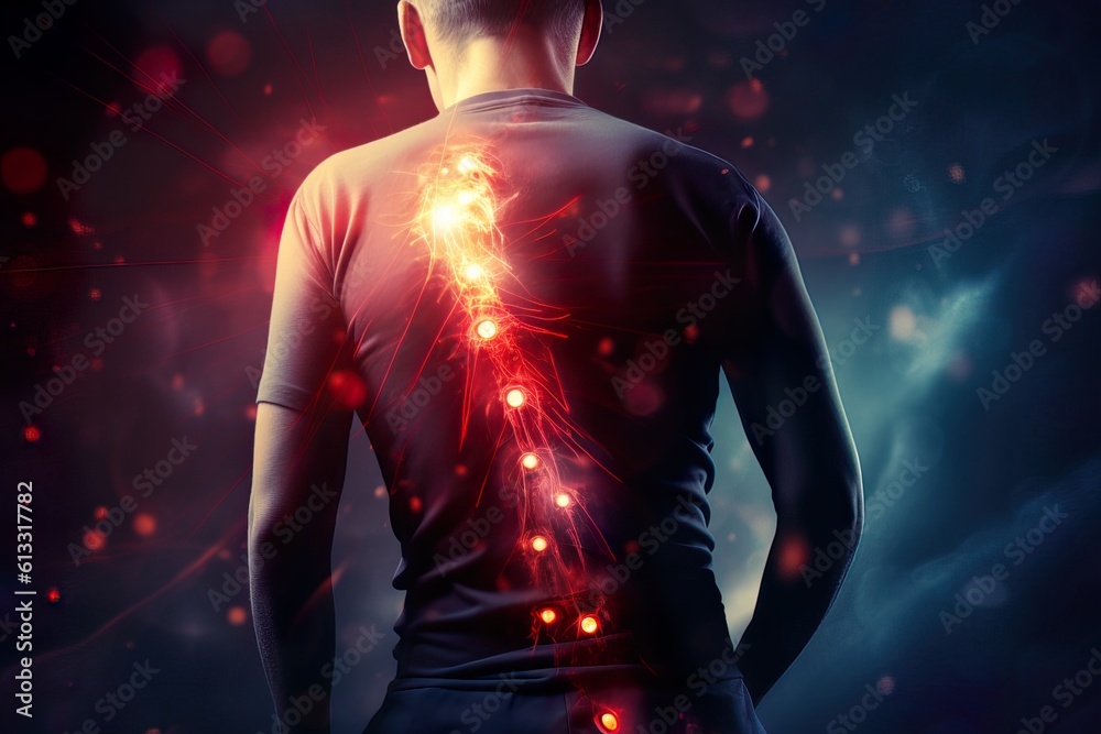 X-ray of a human body. Lumbar and back. Pain and injury concept ...