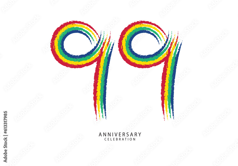 99 years anniversary celebration logotype colorful line vector, 99th ...