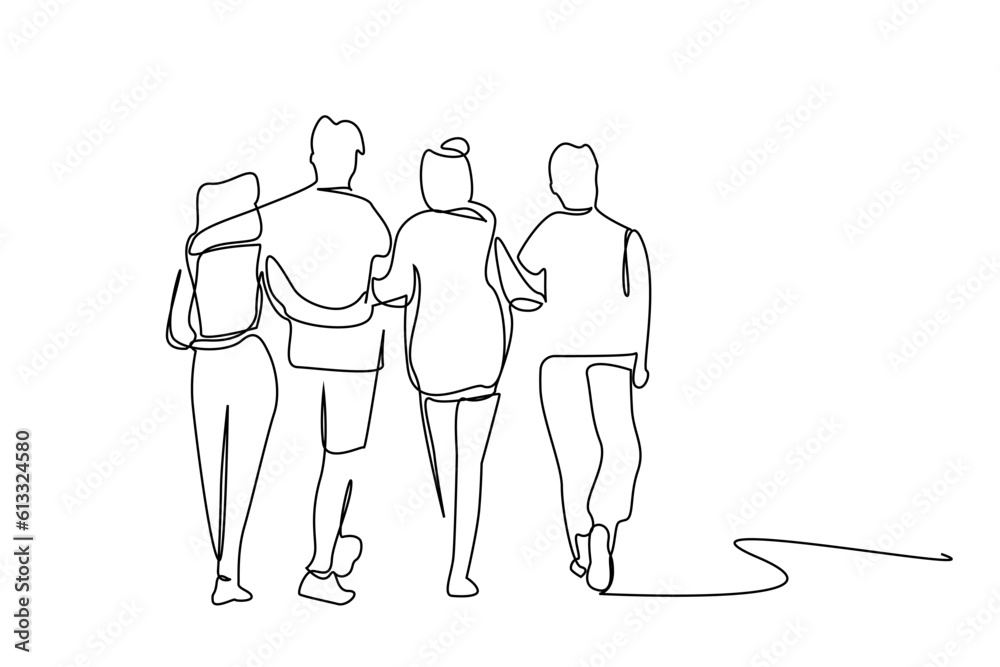 young female male people team teamwork students hugging walking outside ...